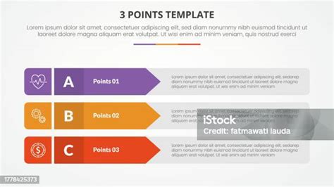 3 포인트 무대 템플릿 인포 그래픽 개념 슬라이드 프리젠 테이션 사각형 화살표 스택 플랫 스타일의 3 포인트 목록 차트에 대한 스톡 벡터 아트 및 기타 이미지 Istock