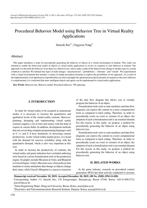 pdf procedural behavior model using behavior tree in virtual reality