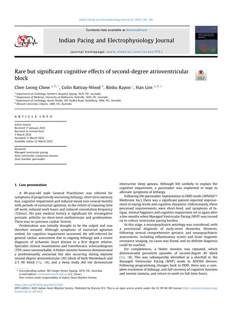 Pdf Rare But Significant Cognitive Effects Of Second Degree Atrioventricular Block