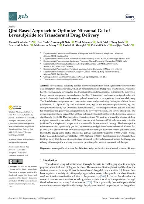 Pdf Qbd Based Approach To Optimize Niosomal Gel Of Levosulpiride For Transdermal Drug Delivery