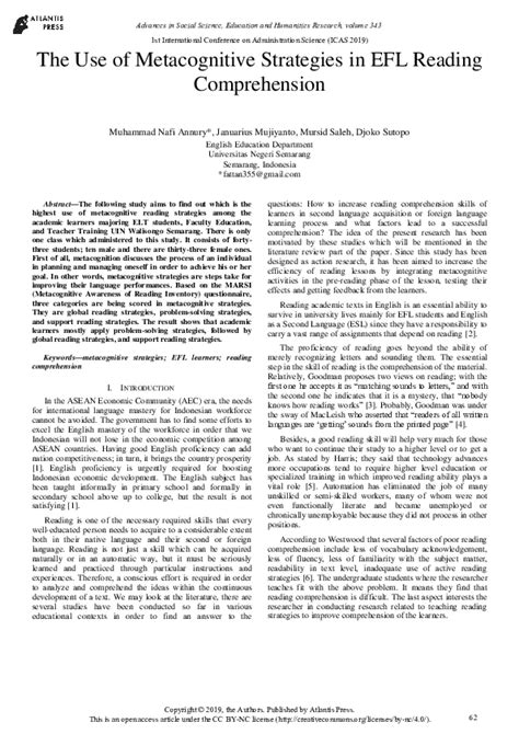 Pdf The Use Of Metacognitive Strategies In Efl Reading Comprehension