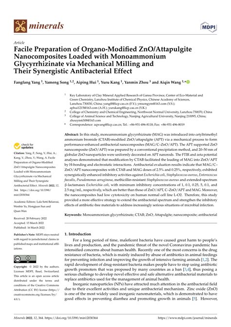 Pdf Facile Preparation Of Organo Modified Znoattapulgite