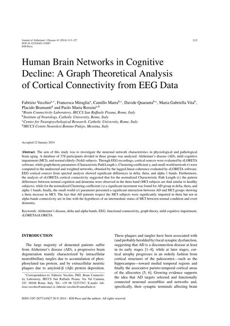 Pdf Human Brain Networks In Cognitive Decline A Graph Theoretical Analysis Of Cortical