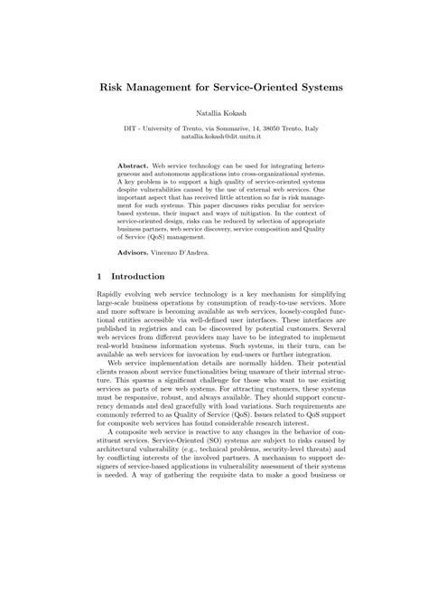 Pdf Risk Management For Service Oriented Systems