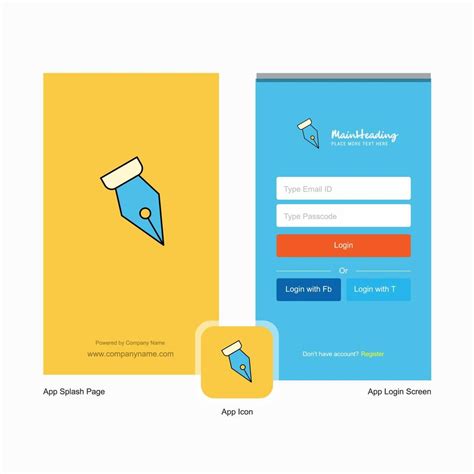 Company Pen Nib Splash Screen And Login Page Design With Logo Template Mobile Online Business