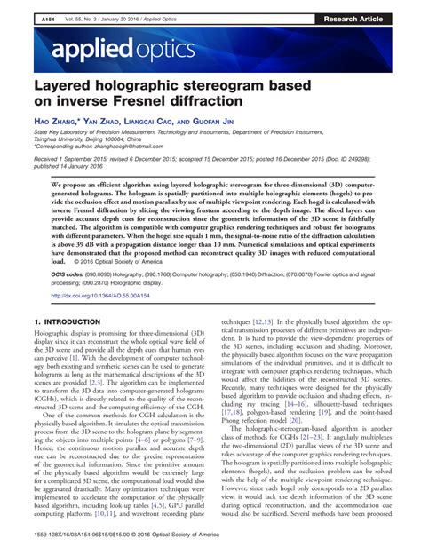 pdf layered holographic stereogram based on inverse fresnel diffraction