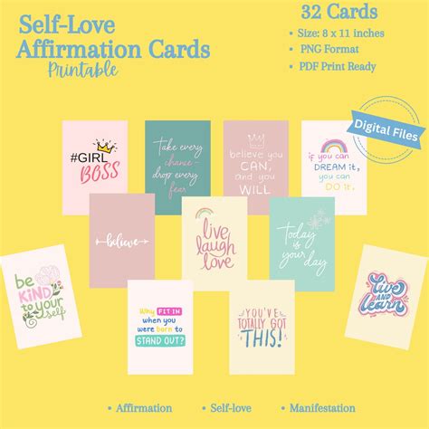32 Self Love Affirmation Cards Printable Inspirational Quote Cards For
