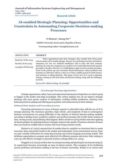 Pdf Ai Enabled Strategic Planning Opportunities And Constraints In Automating Corporate