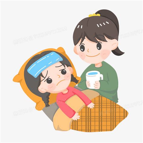 卡通姐姐照顾生病的妹妹免抠元素PNG图片素材下载 生病PNG 熊猫办公