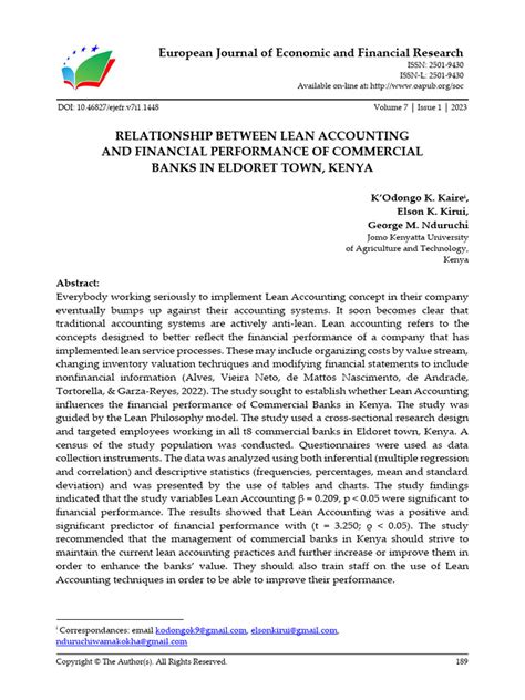Relationship Between Lean Accounting And Financial Pdf Coefficient Of Determination Linear
