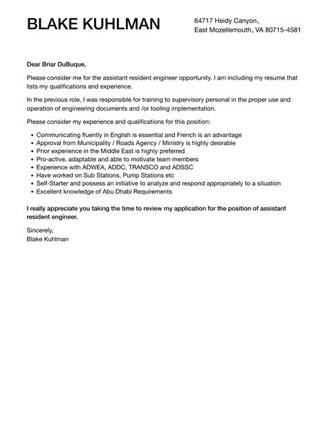 Assistant Resident Engineer Cover Letter Velvet Jobs