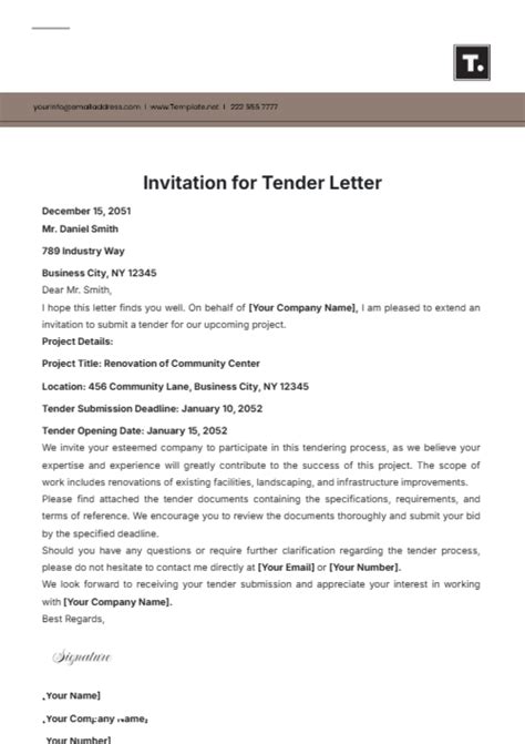 Free Invitation For Tender Letter Template To Edit Online