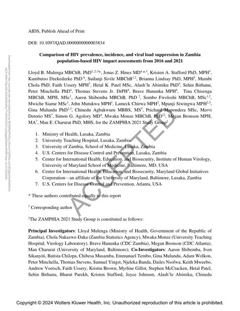 Pdf Comparison Of Hiv Prevalence Incidence And Viral Load Suppression In Zambia Population