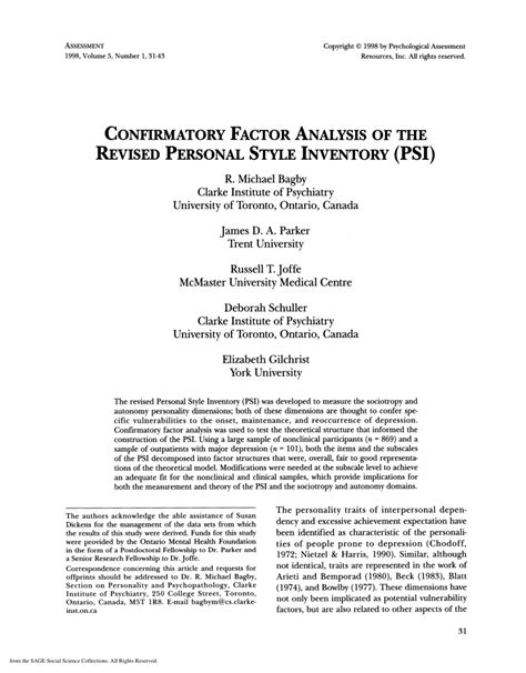 Pdf Confirmatory Factor Analysis Of The Revised Personal Style Inventory Psi