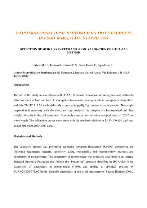 Pdf Detection Of Mercury In Feed And Food Validation Of A Tda Aas Method