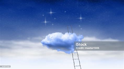 나무 해협은 다시 푸른 별이 빛나는 하늘 배경에 푹신한 구름으로 갈 것입니다 개념 설계 현대 미술 콜라주 강렬하고 밝은 색상에 대한 스톡 사진 및 기타 이미지 Istock