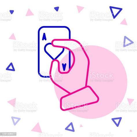 흰색 배경에 격리 된 카드 아이콘을 재생 을 들고 라인 손 카지노 게임 디자인 다채로운 개요 개념 벡터 일러스트레이션 4가지 개체에 대한 스톡 벡터 아트 및 기타 이미지