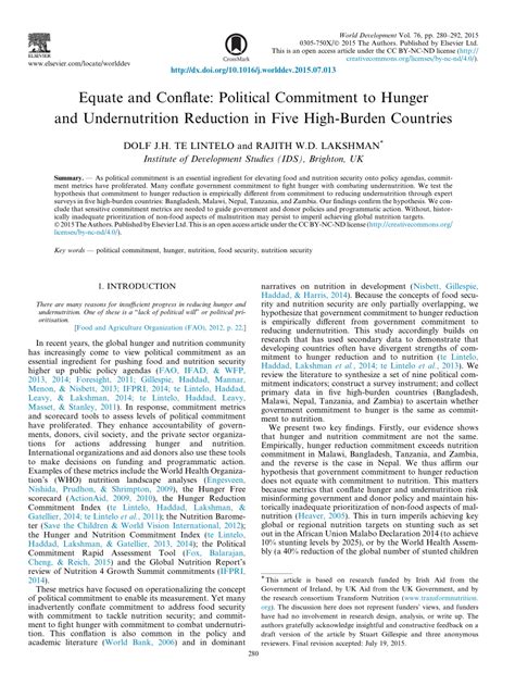 Pdf Equate And Conflate Political Commitment To Hunger And Undernutrition Reduction In Five