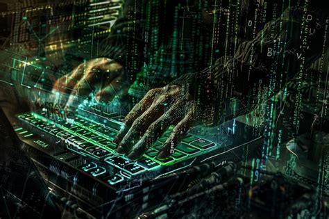 Premium Photo Hackers Hand Is Typing On A Keyboard In A Futuristic Cityscape