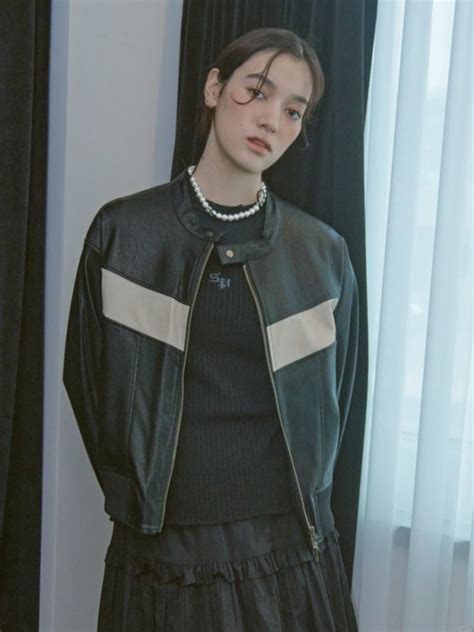 플레이스스튜디오 오버핏 레더 인시전 블루종 배색 레이싱 자켓 점퍼 검정 위시버킷