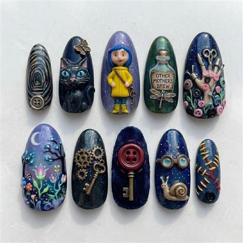 Handmade 3d Dark Fantasy Gothic Press On Nails Spooky Button And Secret