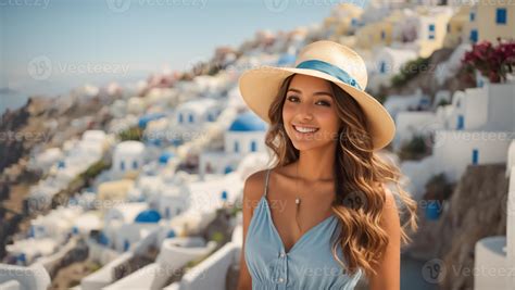 Ai Generated Portrait Of A Beautiful Girl In A Hat And Sundress Against
