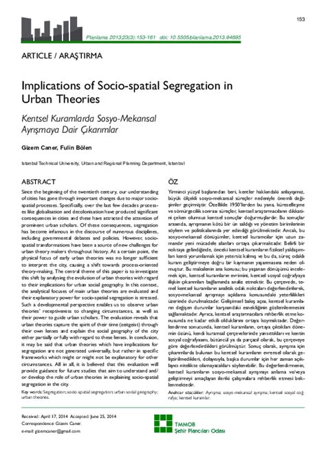 Pdf Implications Of Socio Spatial Segregation In Urban Theories