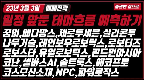 일정매매 흐름 추적하기꿈비메디앙스제로투세븐실리콘투나무기술레인보우로보틱스로보티즈로보스타린드먼아시아코난테크놀로지