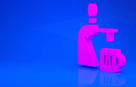 파란색 배경에 고립 된 유리 아이콘핑크 맥주 탭 미니멀리즘 개념 3d 일러스트레이션 3d 렌더링 0명에 대한 스톡 사진 및 기타 이미지 Istock