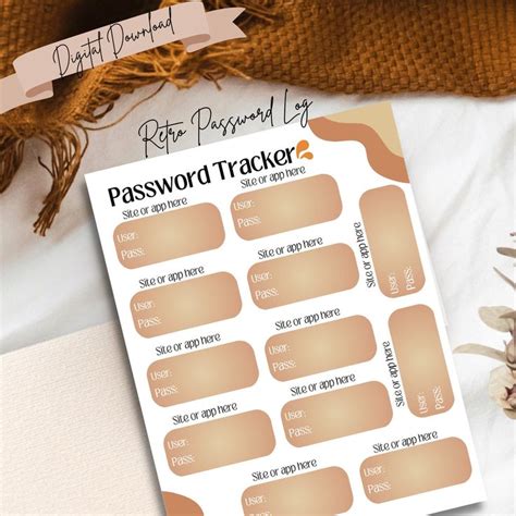 Password Tracker Sheet Retro Username And Password Tracker Password Log Digital Download