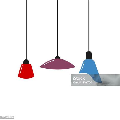 다양한 교수형 천장 조명 컬러 실루엣 수직 전면 모습 벡터 간단한 평면 그래픽 Illustration 흰색 배경에 고립된 개체입니다 격리 0명에 대한 스톡 벡터 아트 및