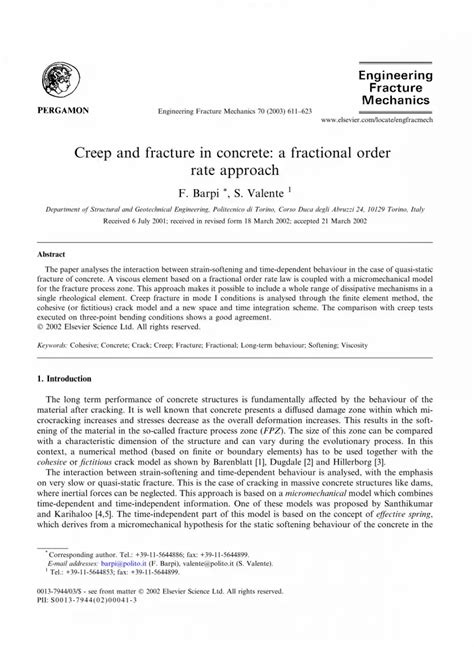 Pdf Creep And Fracture In Concrete A Fractional Order Rate Approach
