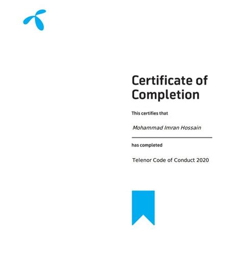 Mohammad Imran Hossain On Linkedin Certificate Of Completion Telenor Code Of Conduct 2020