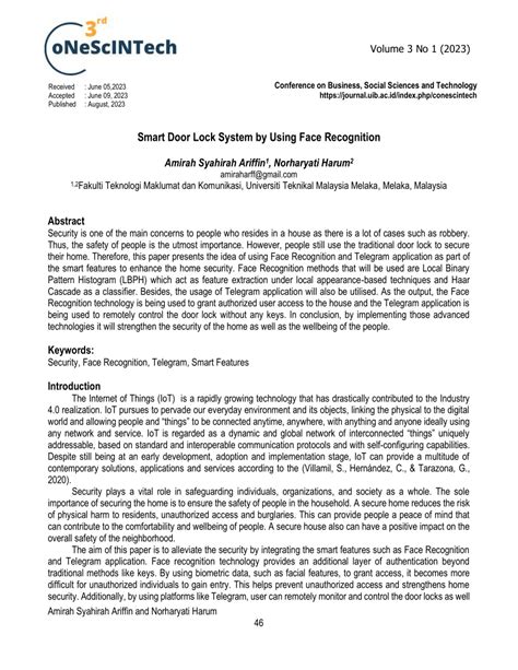Pdf Smart Door Lock System By Using Face Recognition