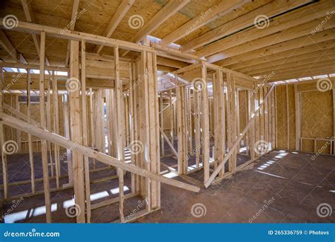 Wood Framing Beams Stick Framework Of A Built Interior House Under