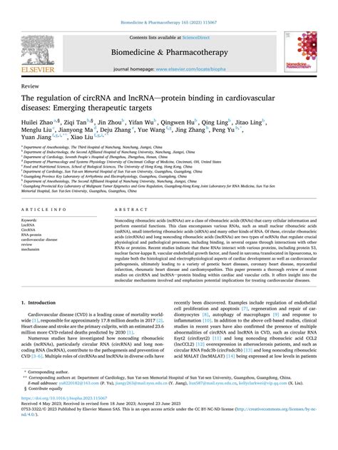 Pdf The Regulation Of Circrna And Lncrna Protein Binding In Cardiovascular Diseases Emerging