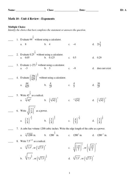 Unit 4 Review Exponents 1 Pdf Sphere Area
