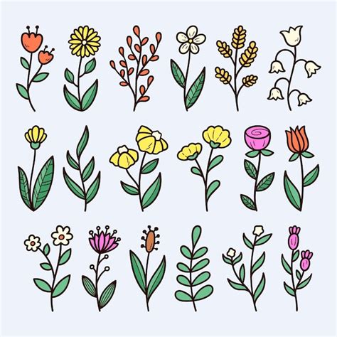Premium Vector Floral Hand Drawn Cartoon Set