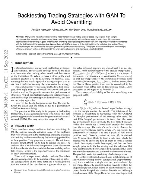 Pdf Backtesting Trading Strategies With Gan To Avoid Overfitting