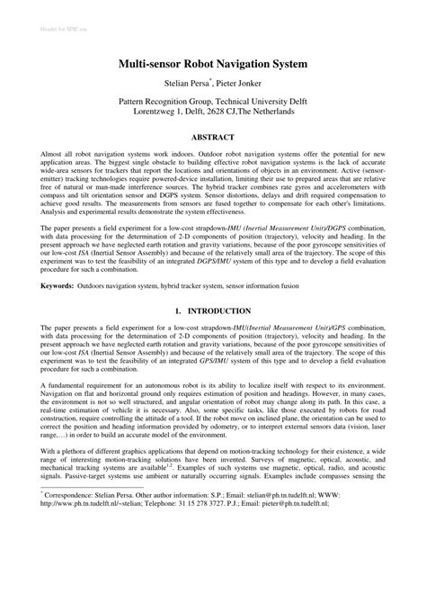 Pdf Header For Spie Use Multi Sensor Robot Navigation System