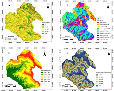 Landslide Causative Factor Maps A Slope B Aspect C Elevation D