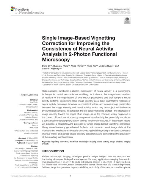 Pdf Single Image Based Vignetting Correction For Improving The Consistency Of Neural Activity