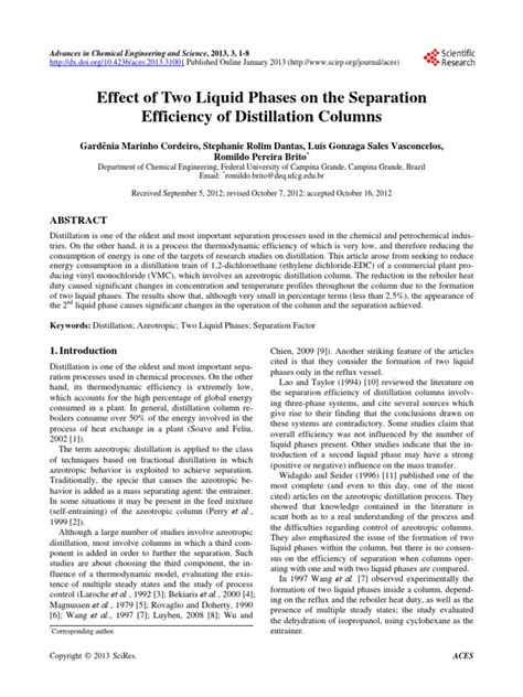 Effect Of Two Liquid Phases On The Separation Efficiency Of