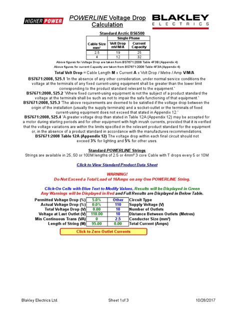 Calculating Voltage Drop And Current Capacity For Powerline Strings Using Bs7671 Standards Pdf