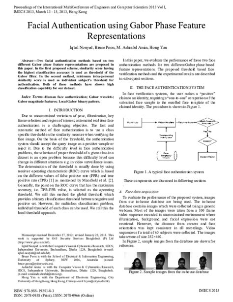 pdf face authentication using gabor phase feature representations