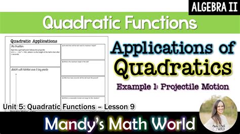 Quadratic Applications Projectile Motion Problem Algebra YouTube