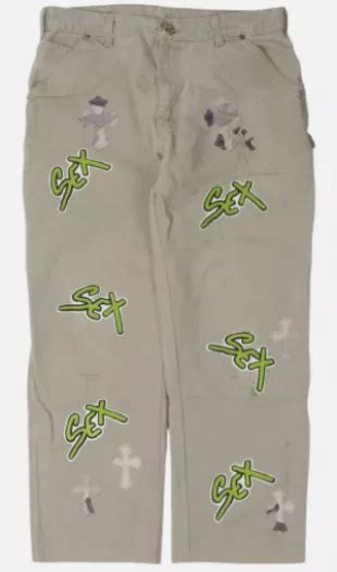 Chrome Hearts Grey Canvas And Lime Green Sex Patch Pants