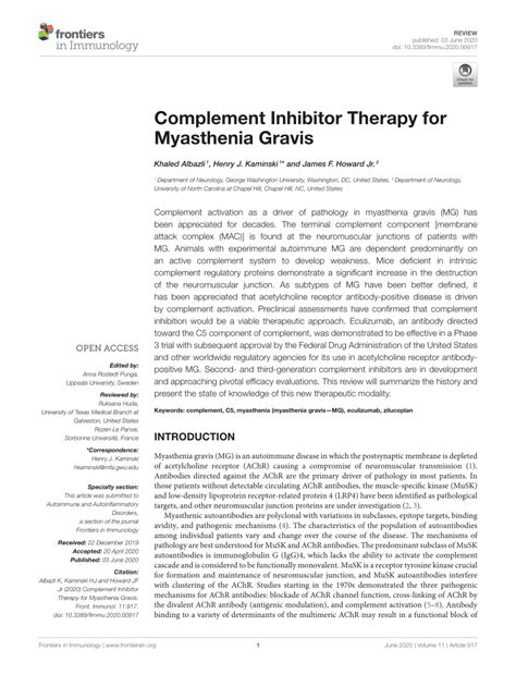 Pdf Complement Inhibitor Therapy For Myasthenia Gravis