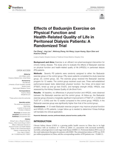 Pdf Effects Of Baduanjin Exercise On Physical Function And Health Related Quality Of Life In