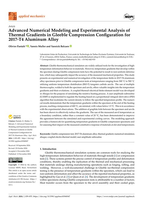 Pdf Advanced Numerical Modeling And Experimental Analysis Of Thermal Gradients In Gleeble
